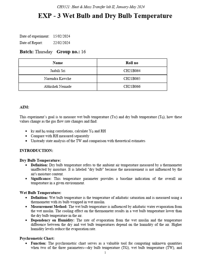 Wet and Dry Bulb Temperature Experiment | PDF