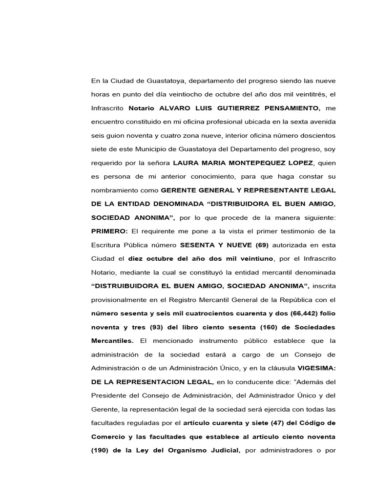 ACTA DE NOMBRAMIENTO DE GERENTE GENERAL Y REPRESENTANTE LEGAL 1 (1) | PDF | Gobierno