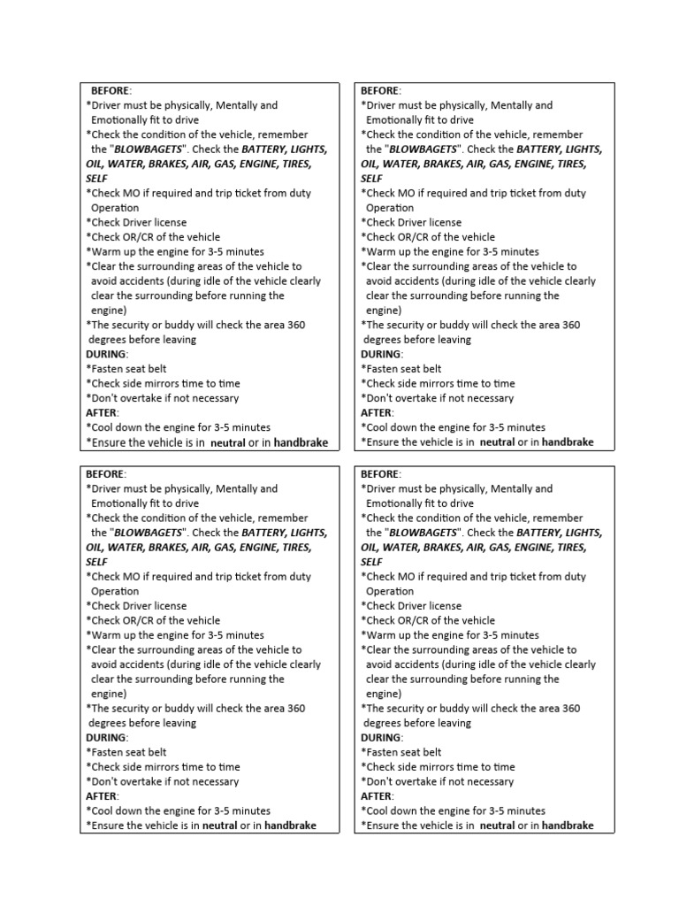 Driver Checklist | Download Free PDF | Vehicles | Vehicle Parts