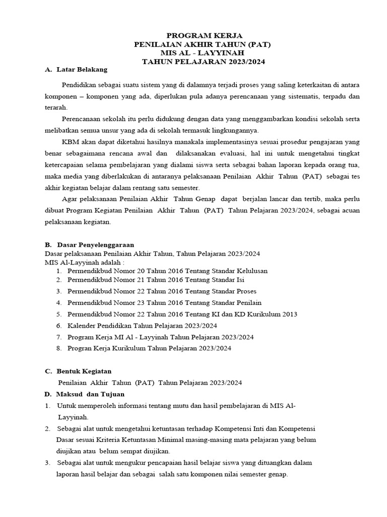 Program Kerja Pat 2324 On Progress | PDF