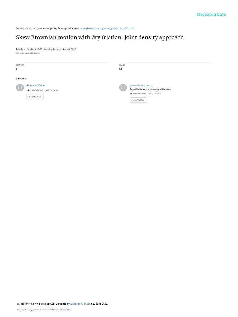 Statistics and Probability Letters | PDF | Brownian Motion | Applied ...