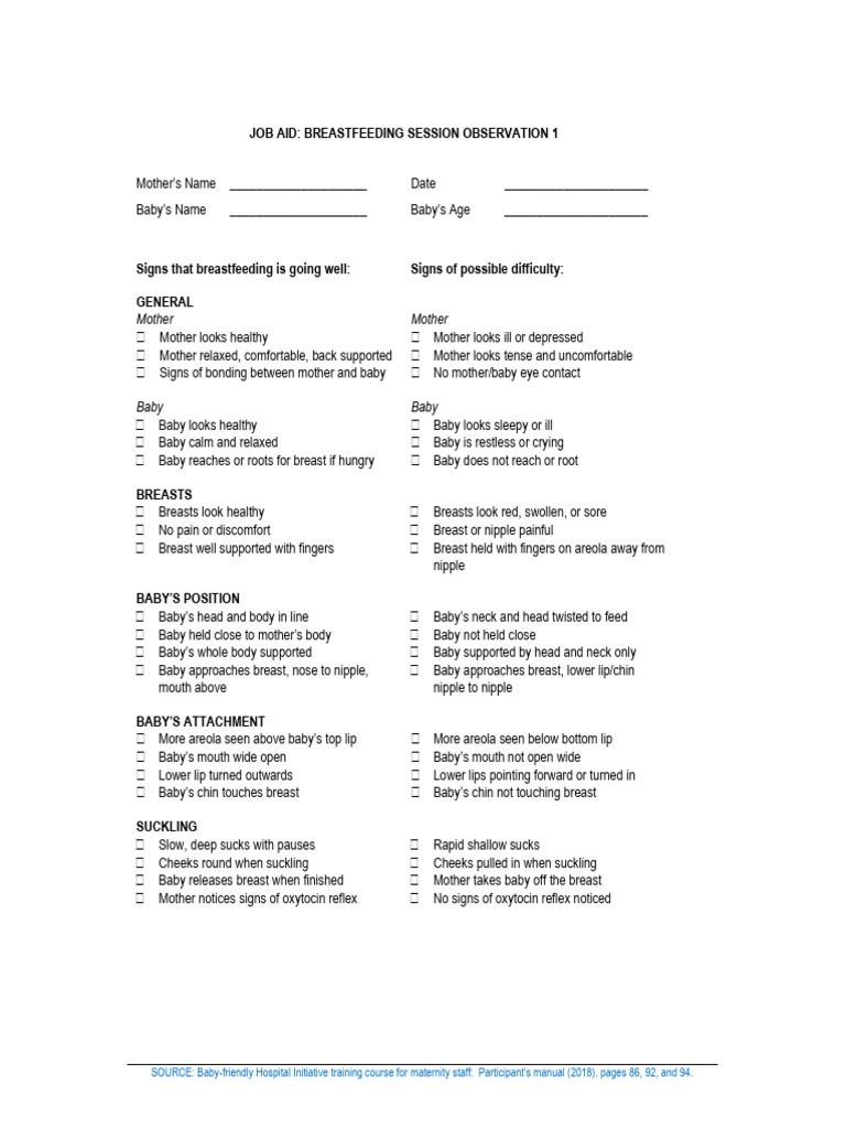 3-JOB AID BF Observation Practice+Exercise 1-3 | PDF | Breastfeeding ...