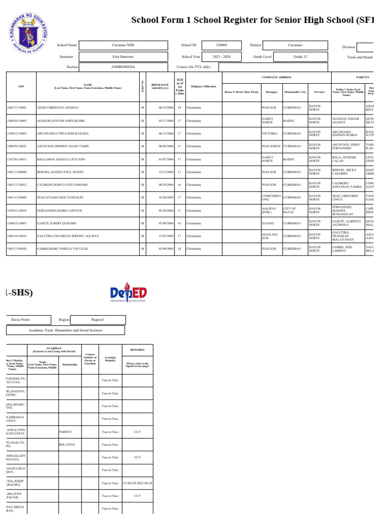 School Form 1 ANDROMEDA | PDF
