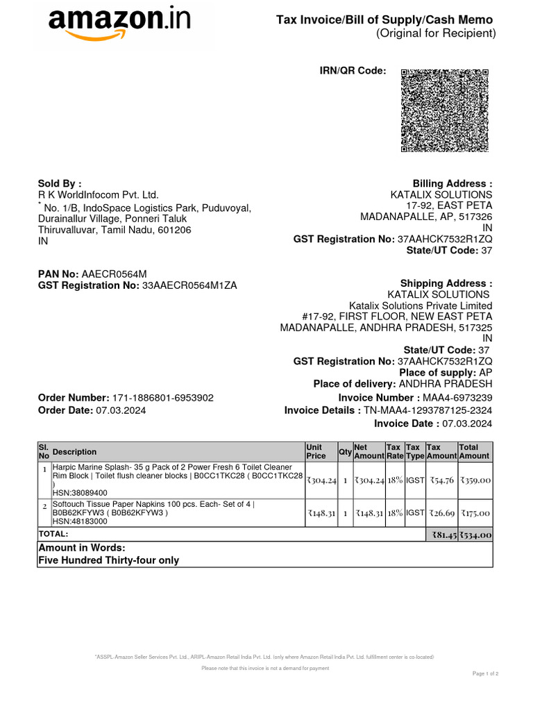 Flush Cleaner Tissues Pens Invoices 07-003-2024 | PDF | Invoice | Payments