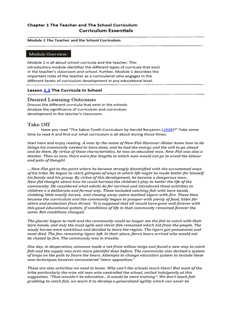 Module 1 The Teacher and The School Curriculum | Download Free PDF ...