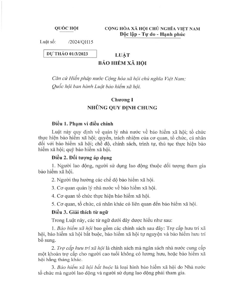 Du Thao Luat Sua Doi Luat Bao Hiem Xa Hoi 2024 | PDF