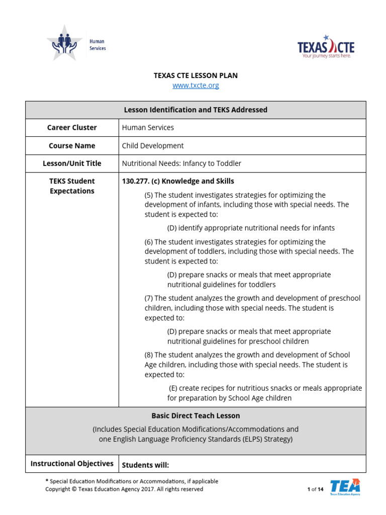 Lesson Plan Nutritional Needs Infancy To Toddler - 0 | PDF | Wic ...