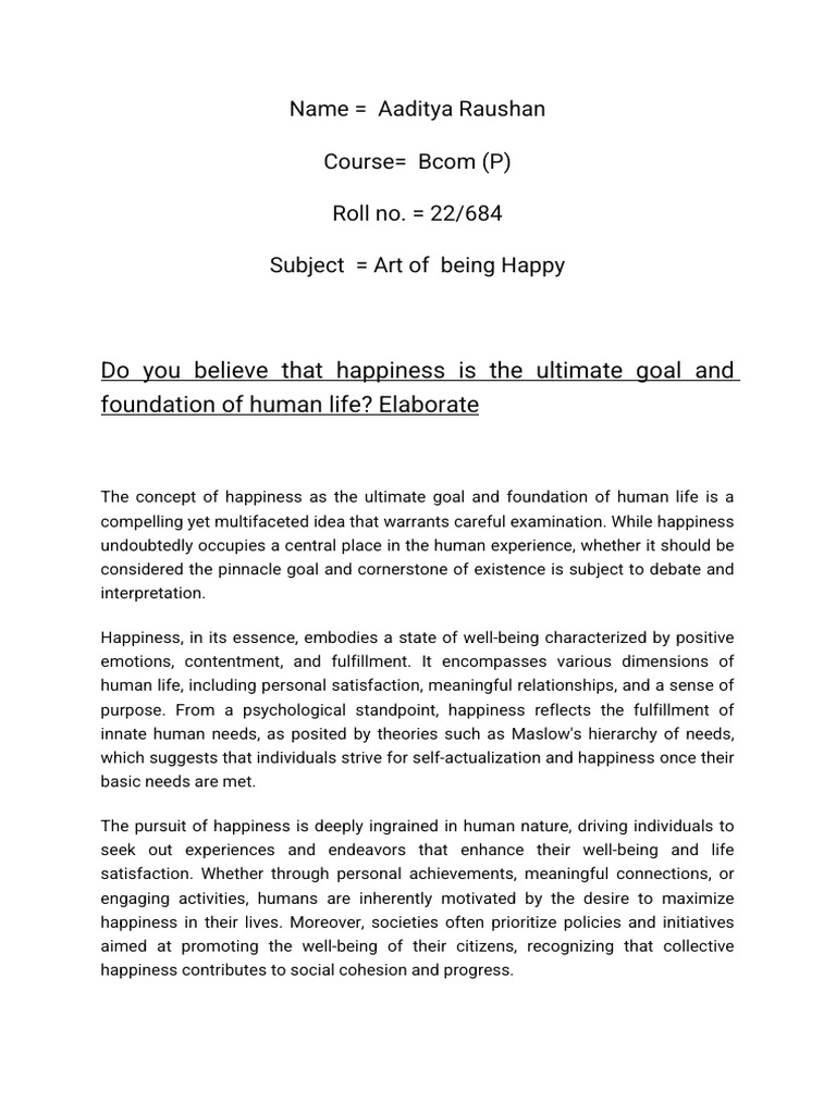 Art of Being Happy Assignment | PDF