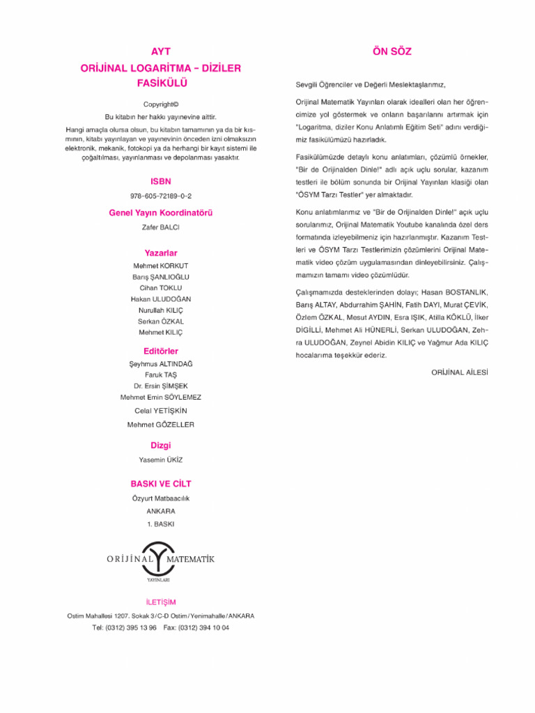 Orijinal - Logaritma Ve Diziler Fasikülü (2024) - 240317 - 234845 | PDF