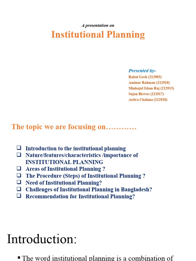 Institutional Planning: A Presentation On | PDF | Schools | Behavior ...