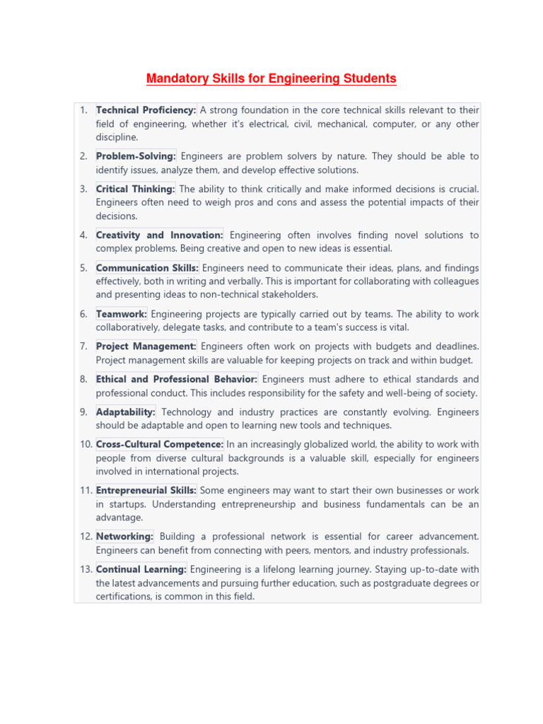 Mandatory Skills For Engineering Students | Download Free PDF ...