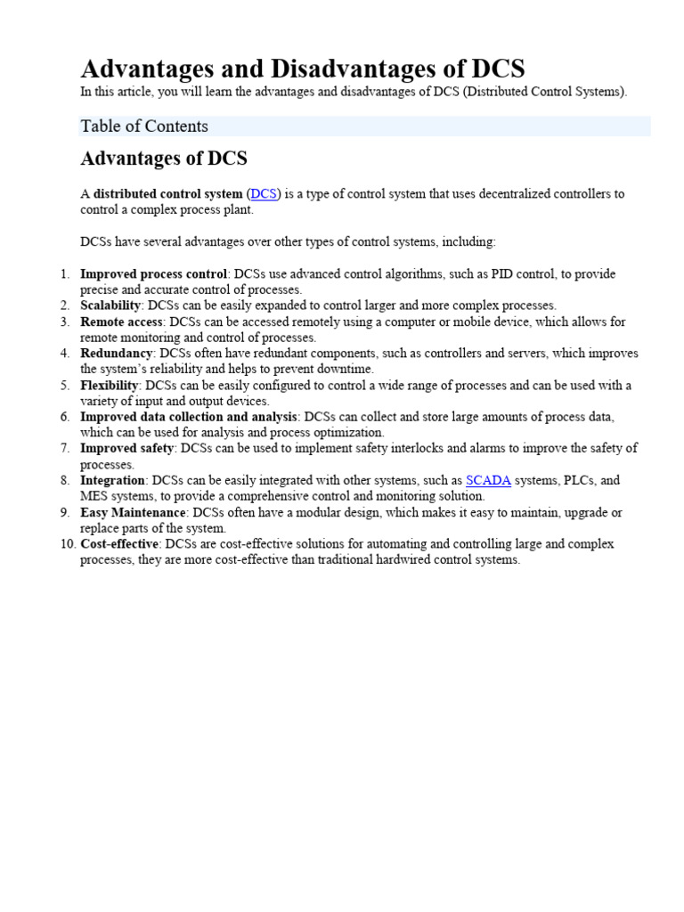 Advantage and Disadvantage of DCS | PDF