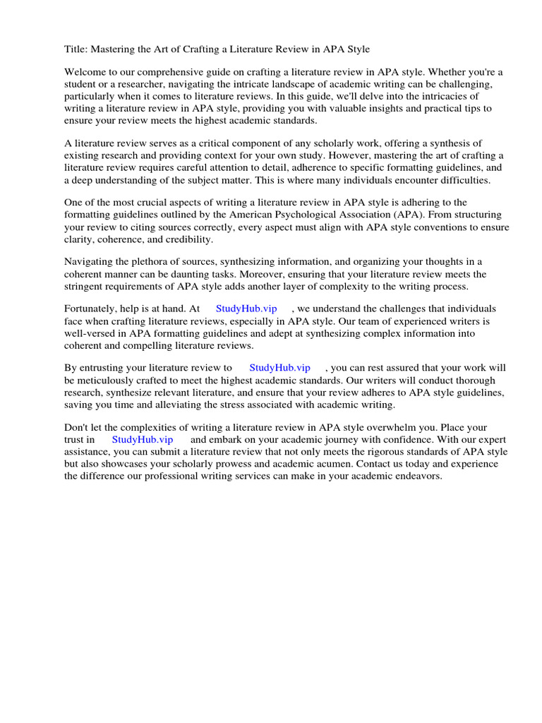 Format For A Literature Review in Apa Style | PDF | Apa Style | Essays