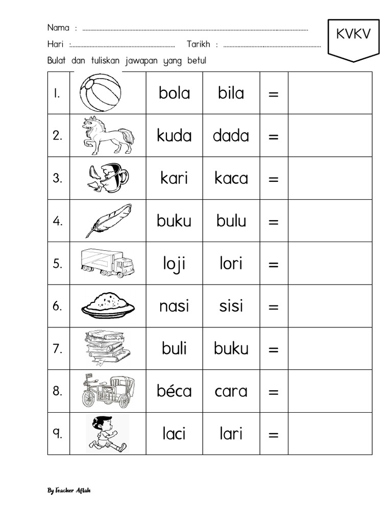 2 KVKV Baca Perkataan Bulatkan Dan | PDF