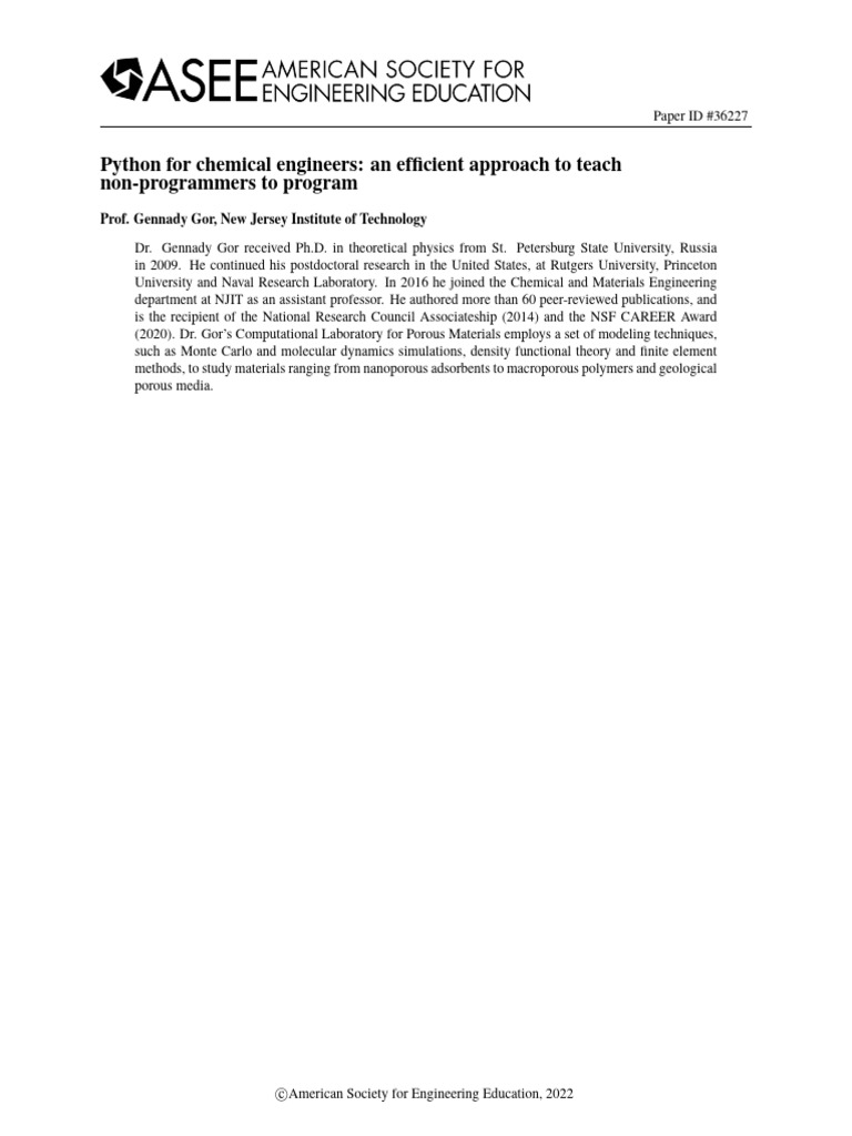 Python For Chemical Engineers An Efficient Approach To Teach Non ...