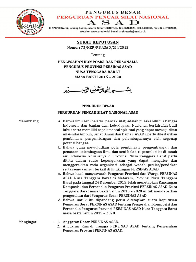 Surat No 72-2015 SK Pengurus Prov NTB | PDF