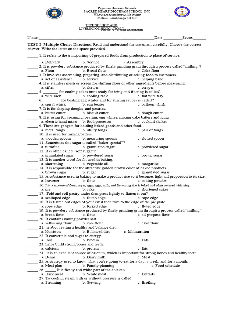 TLE Grade 7B 1st Grading Examination 2 | PDF