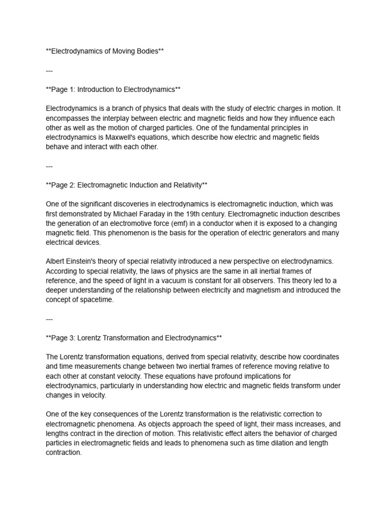 Electrodynamics of Moving Bodies | PDF | Electromagnetism | Special ...