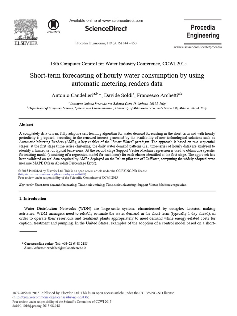 Short Term Forecasting Of Hourly Water Consumption By Using Pdf Forecasting Time Series