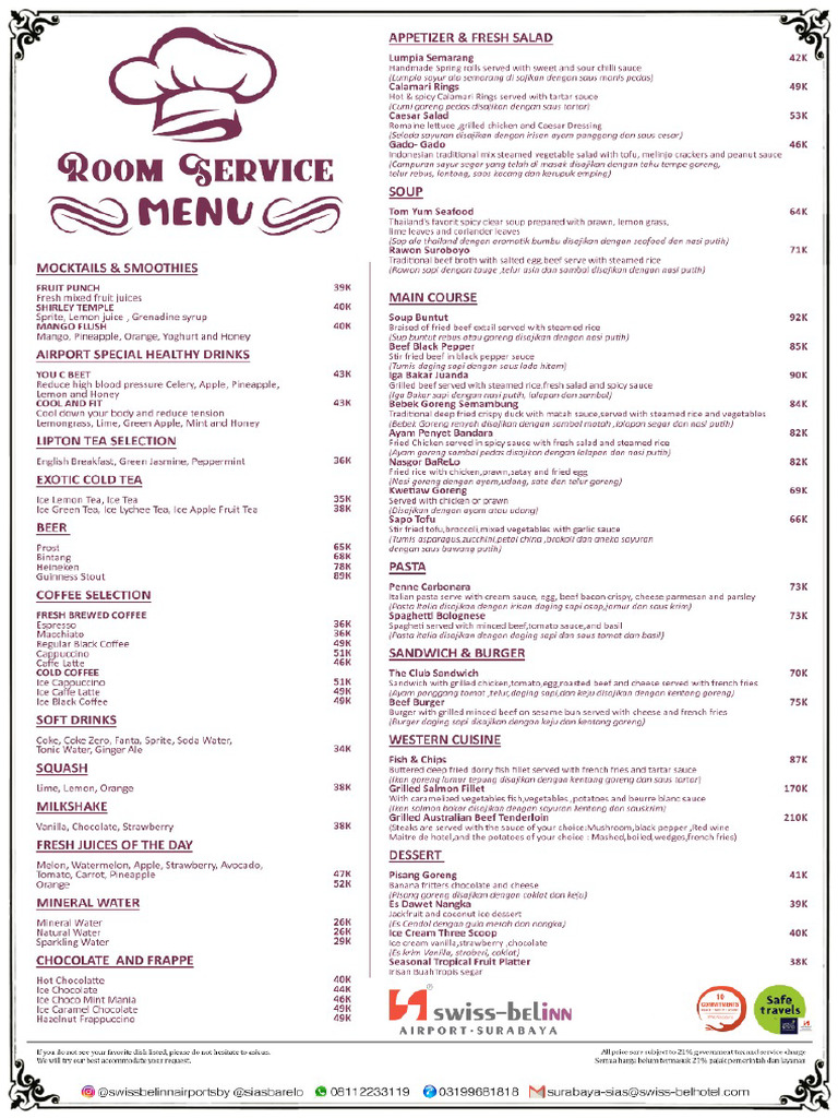 Room Service Menu | PDF