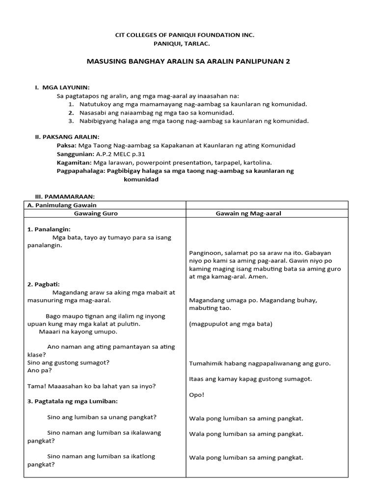 Masusing Banghay Aralin Sa Araling Panlipunan 2 | PDF