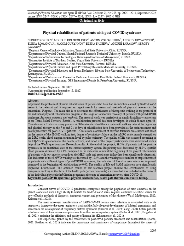 Physical Rehabilitation of Patients With post-COVID Syndrome | PDF