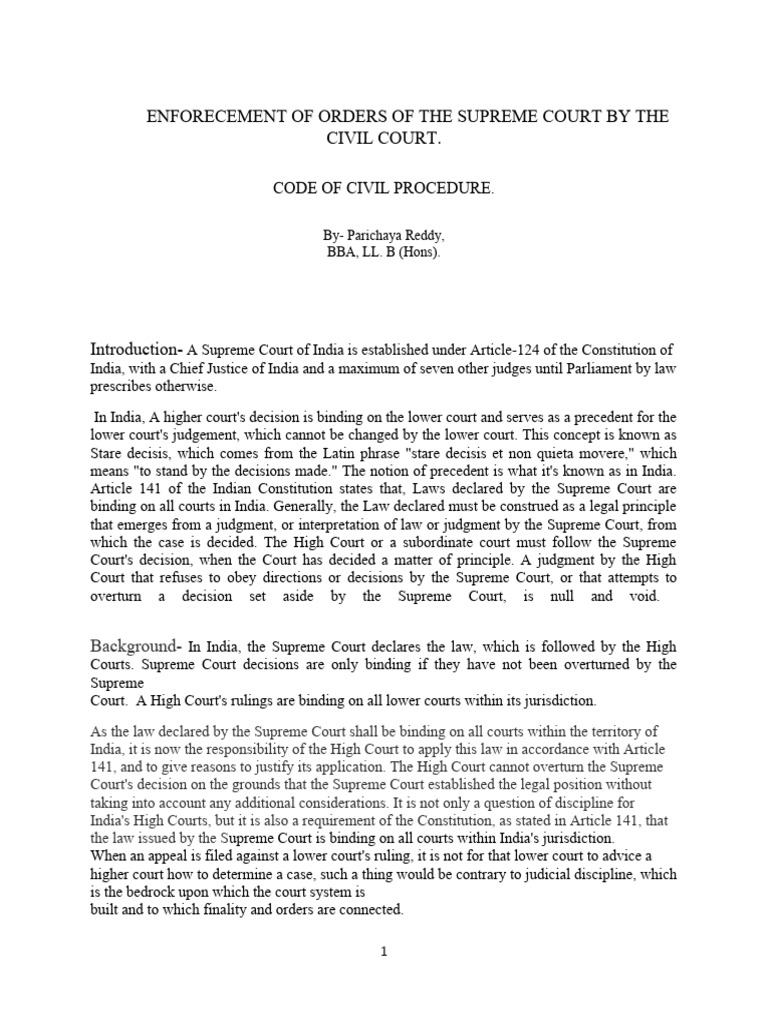 Enforecement of Orders of The Supreme Court by The Civil Court ...
