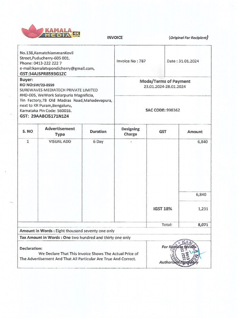 Invoice 00787 | PDF