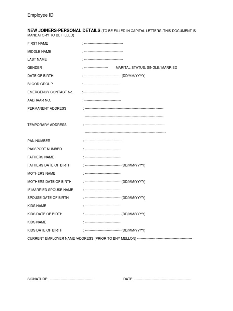BNYM Joiner Forms | PDF | Disability | Employment