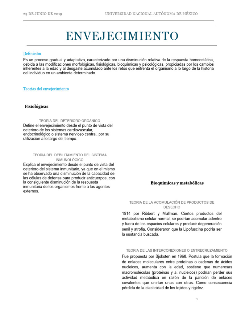 Teorias Envejecimiento PDF | PDF | Envejecimiento | Sistema inmune