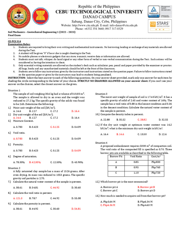 CE PCS 314 Final Exam Answer Key | PDF