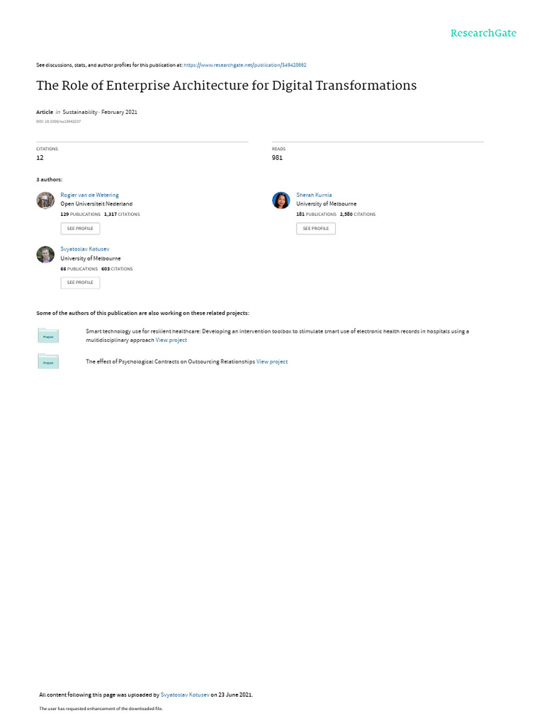 The Roleof Enterprise Architecturefor Digital Transformations | PDF | Enterprise Architecture ...