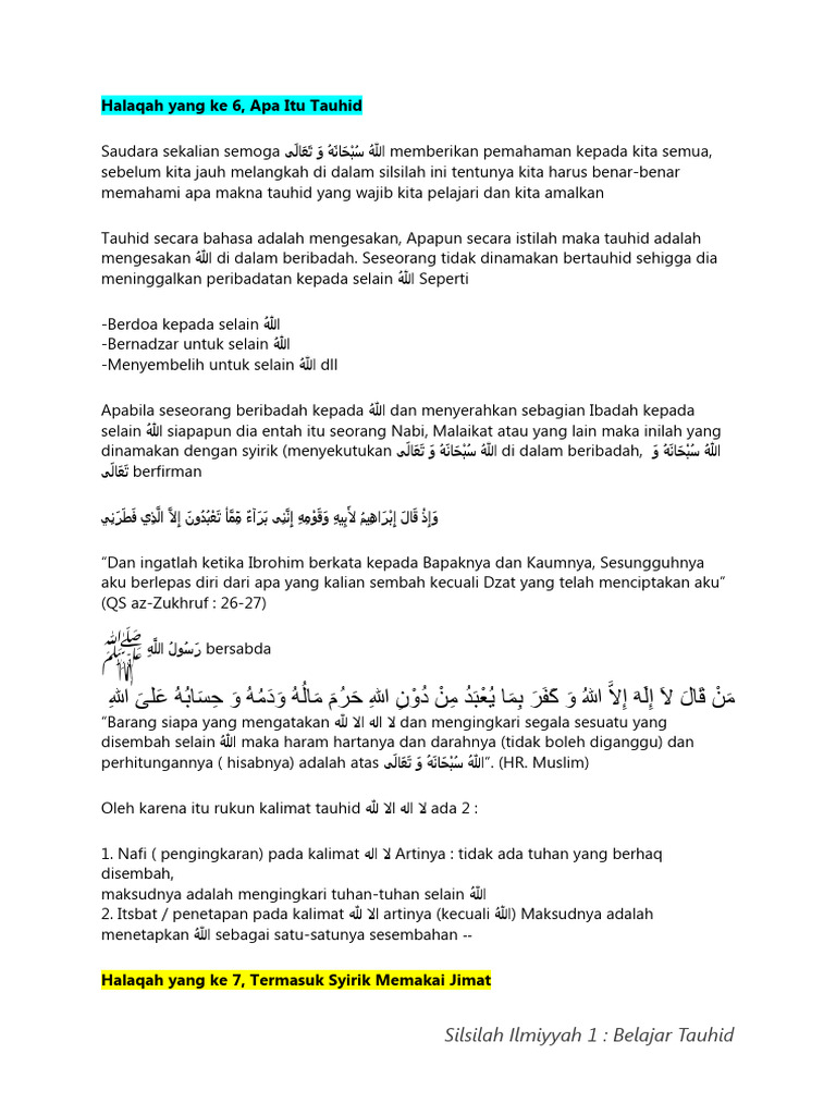 HSI Silsilah Ilmiyyah 1 - Belajar Tauhid 6 - 10 | PDF