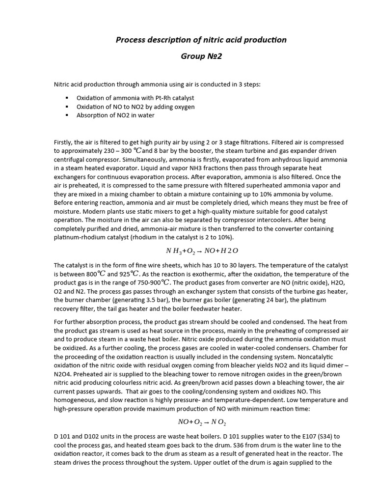 Process Description Nitric Acid Production | PDF | Nitric Acid | Ammonia