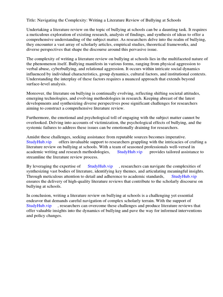 Literature Review of Bullying at Schools | PDF | Wellness