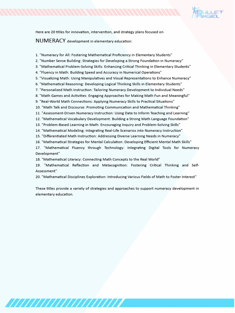 Sample Titles - Numeracy | PDF