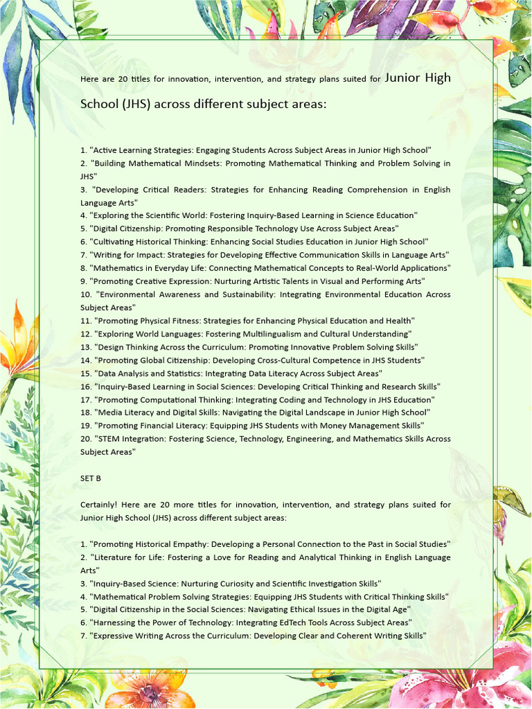 Sample Titles - JHS | PDF