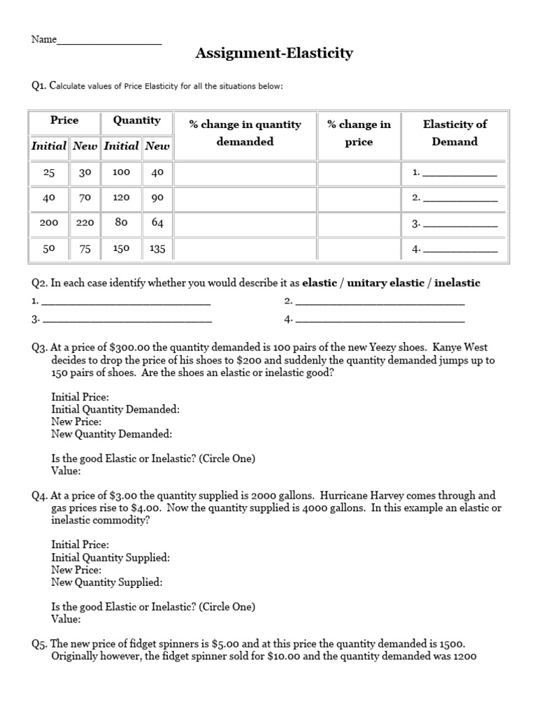 @assignment Elasticity | PDF | Price Elasticity Of Demand | Demand