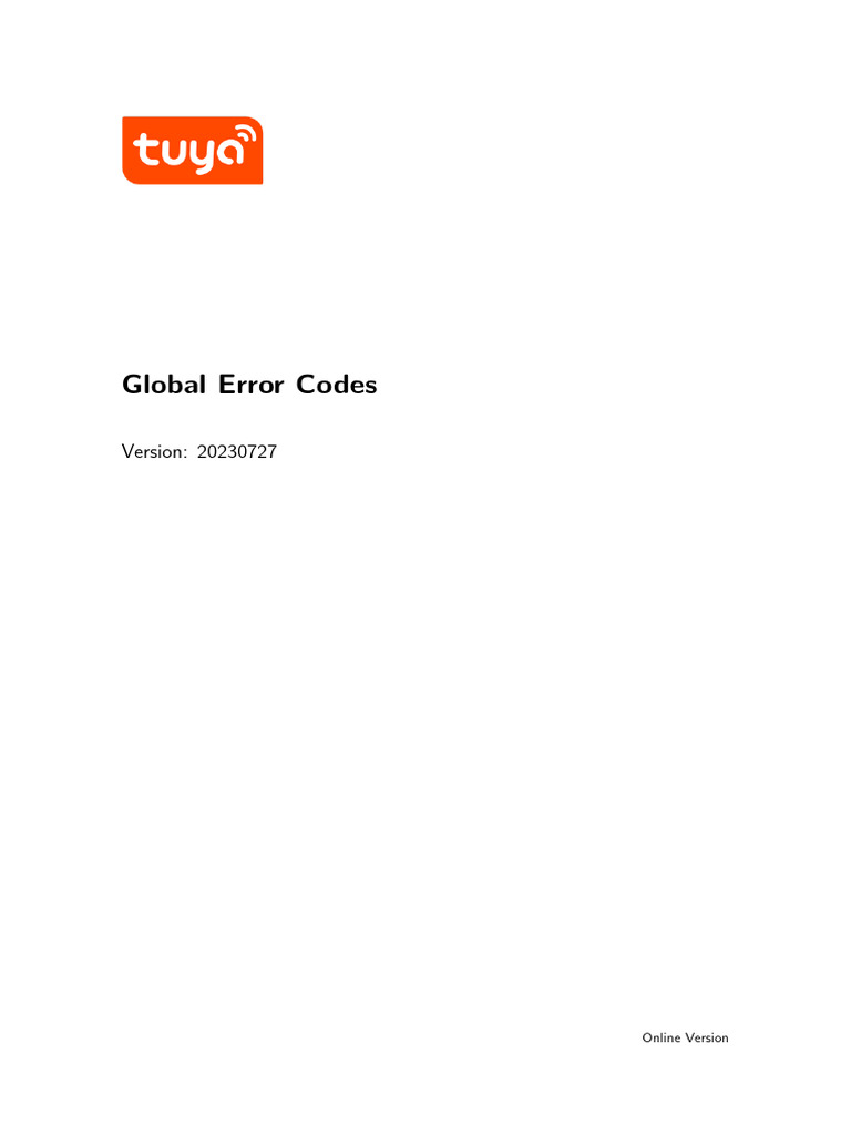 Global Error Codes - Tuya IoT Development Platform - Tuya IoT ...