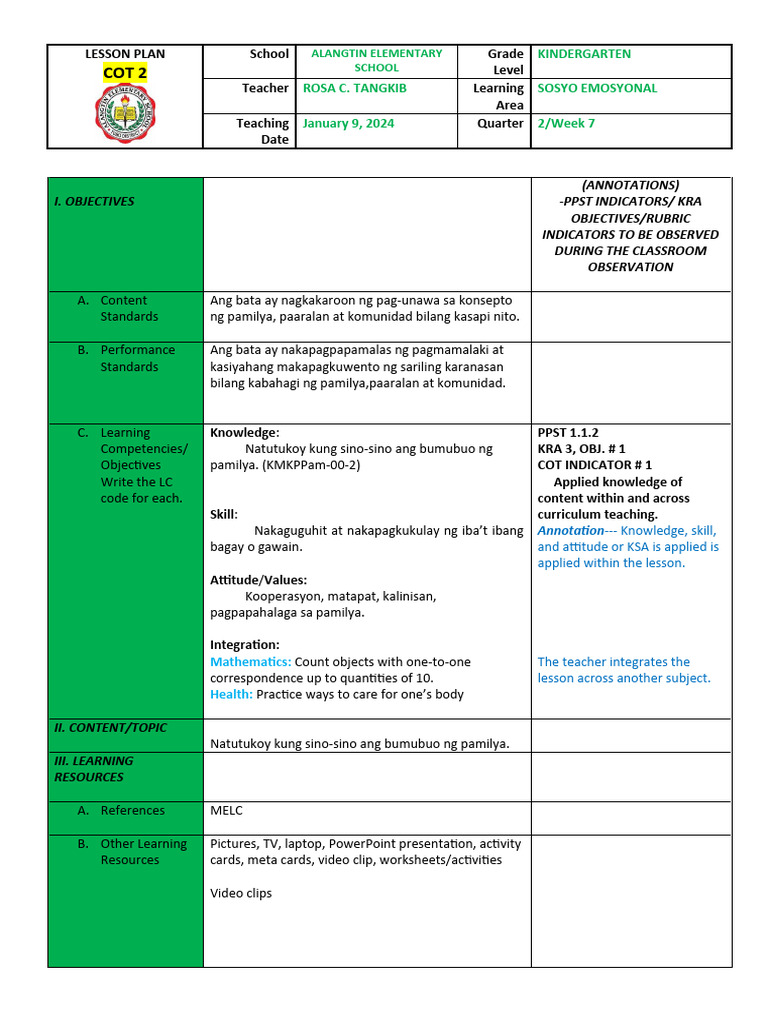 COT 2 | PDF | Teachers | Literacy