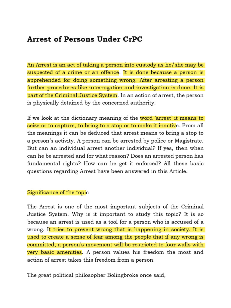 Arrest of Persons Under CRPC | PDF | Arrest | Arrest Warrant