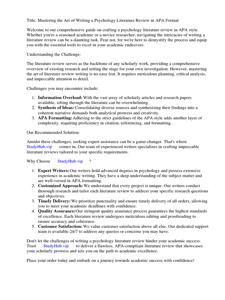 How to Write a Psychology Literature Review Apa | PDF | Apa Style | Theory