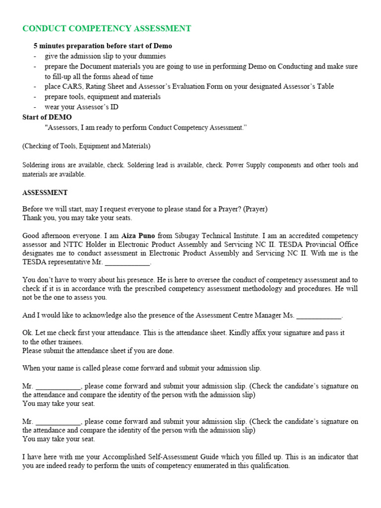 script-CONDUCT_COMPETENCY_ASSESSMENT | PDF