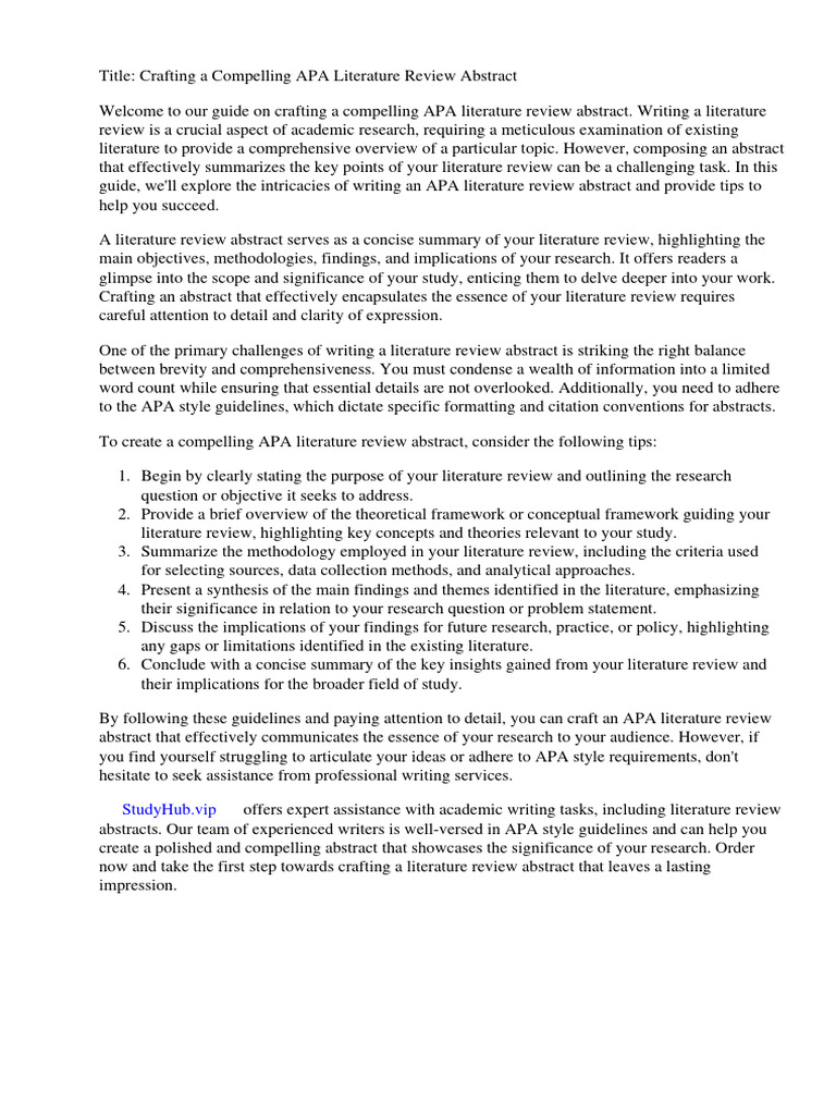 Sample Apa Literature Review Abstract | PDF | Apa Style | Abstract ...