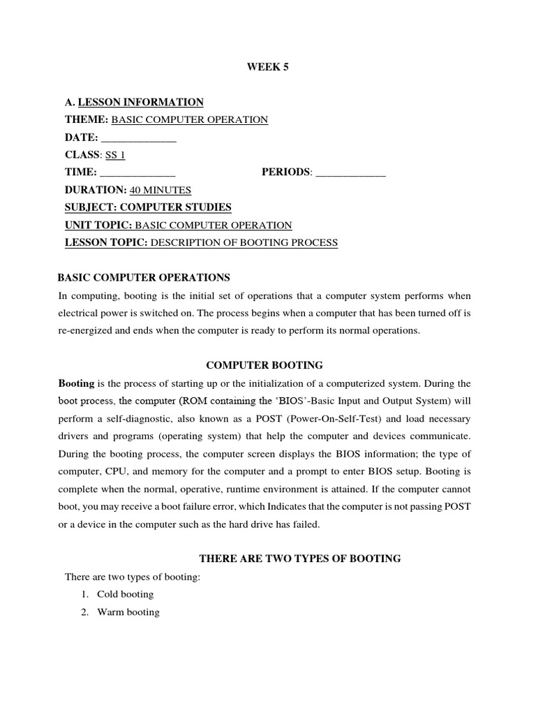 Week 5 (Basic Computer Operation) | PDF | Booting | Graphical User ...
