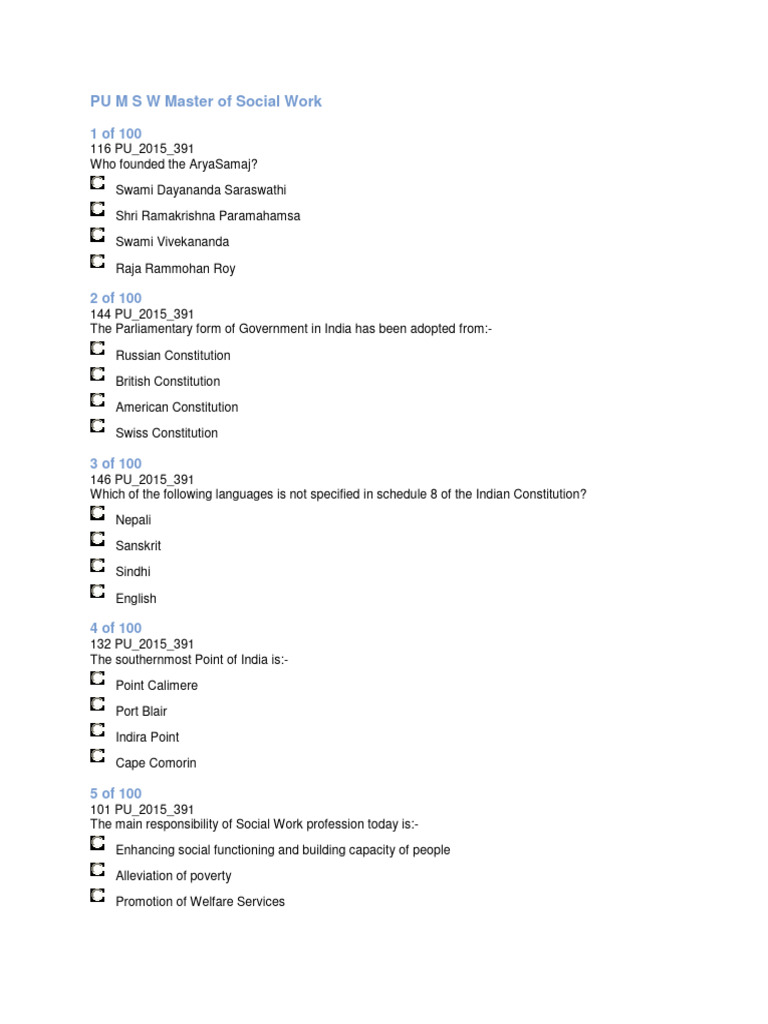 Master of Social Work Exam Questions | PDF | Memory | Recall (Memory)