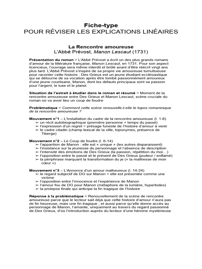 Fiche-Type - Explication Linã©aire | PDF | Poésie