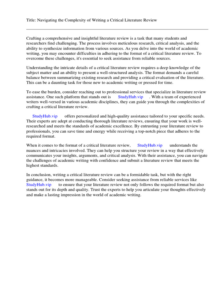Format of A Critical Literature Review | PDF | Critical Thinking ...