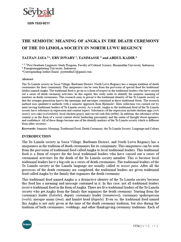 The Semiotic Meaning of Angka in The Death Ceremony of The To Limola ...