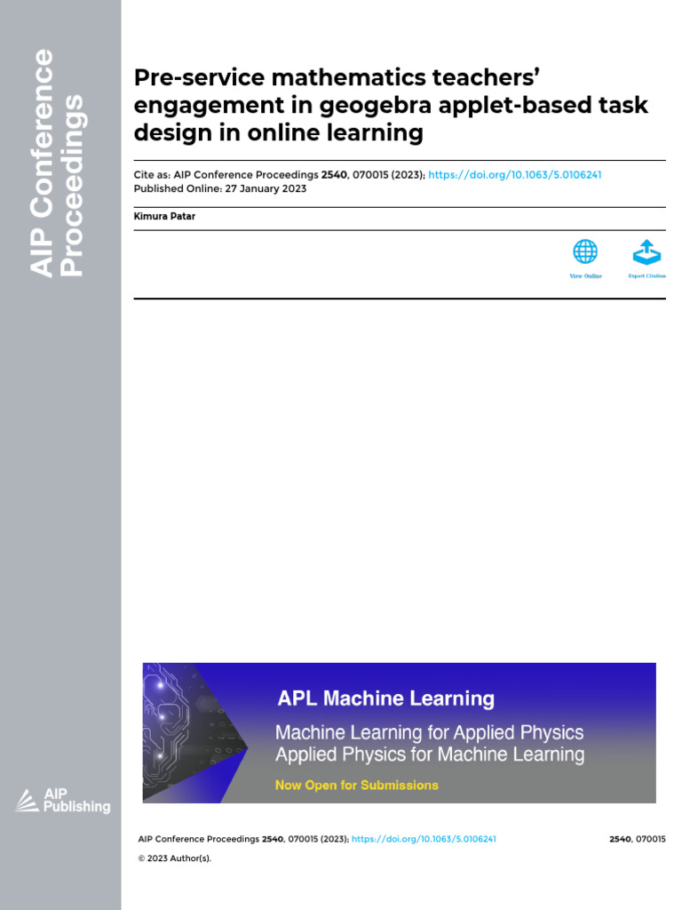 Pre-Service Mathematics Teachers' Engagement in Geogebra Applet-Based ...